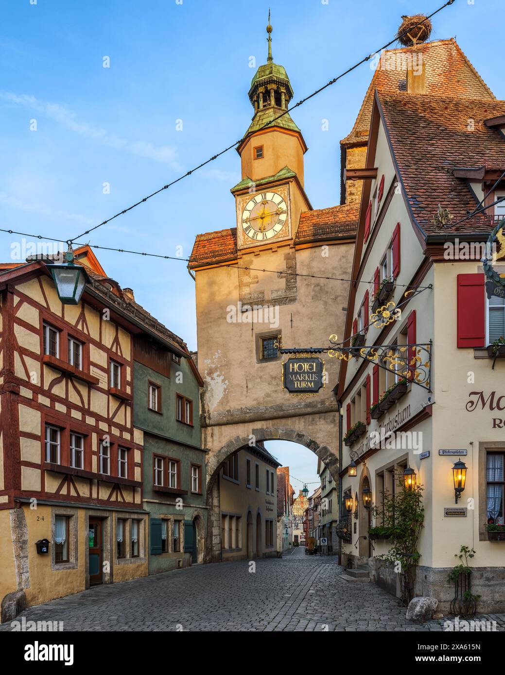 The famous Markus Tower in the old town of Rothenburg ob der Tauber ...