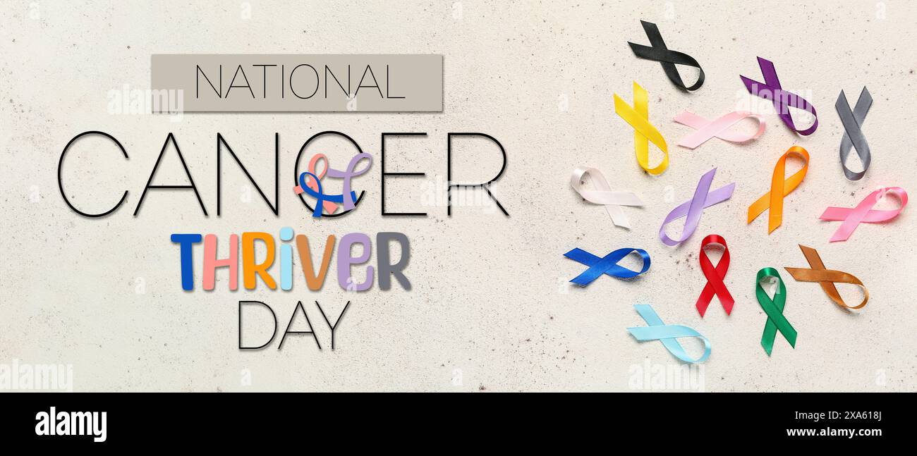Different awareness ribbons on light background. National Cancer ...