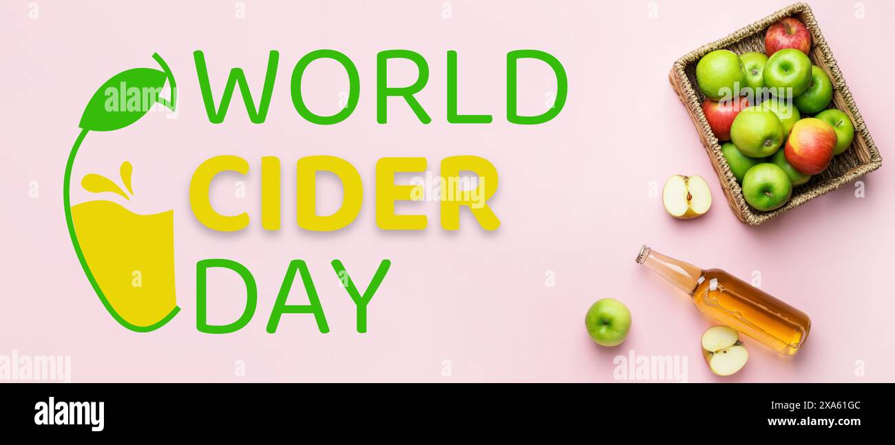 Banner for World Cider Day with tasty beverage and apples Stock Photo ...