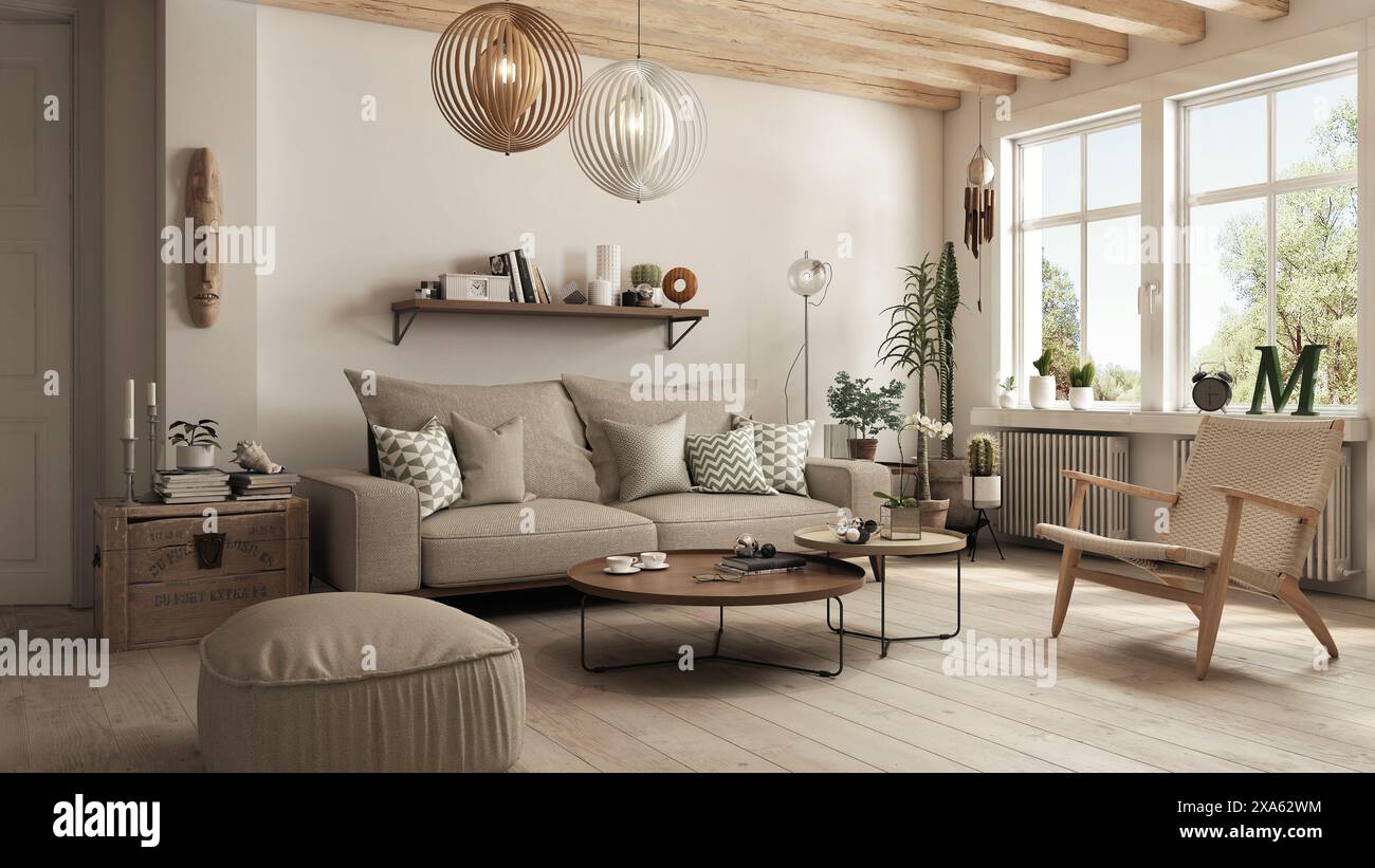 Living room interior designed in an eclectic way combining Scandinavian ...