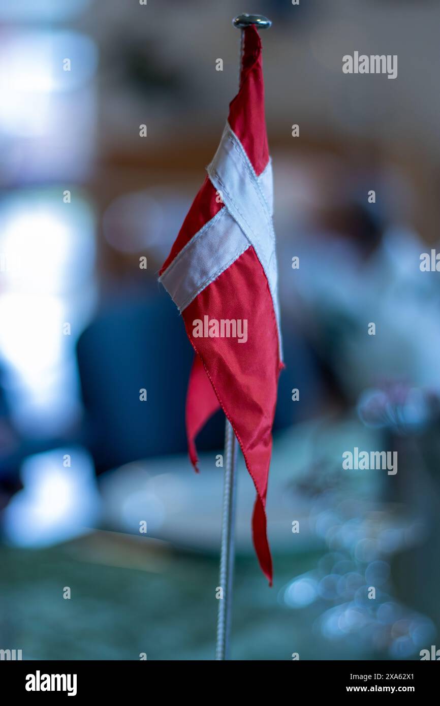 Danish flag displayed at restaurant tables Stock Photo - Alamy