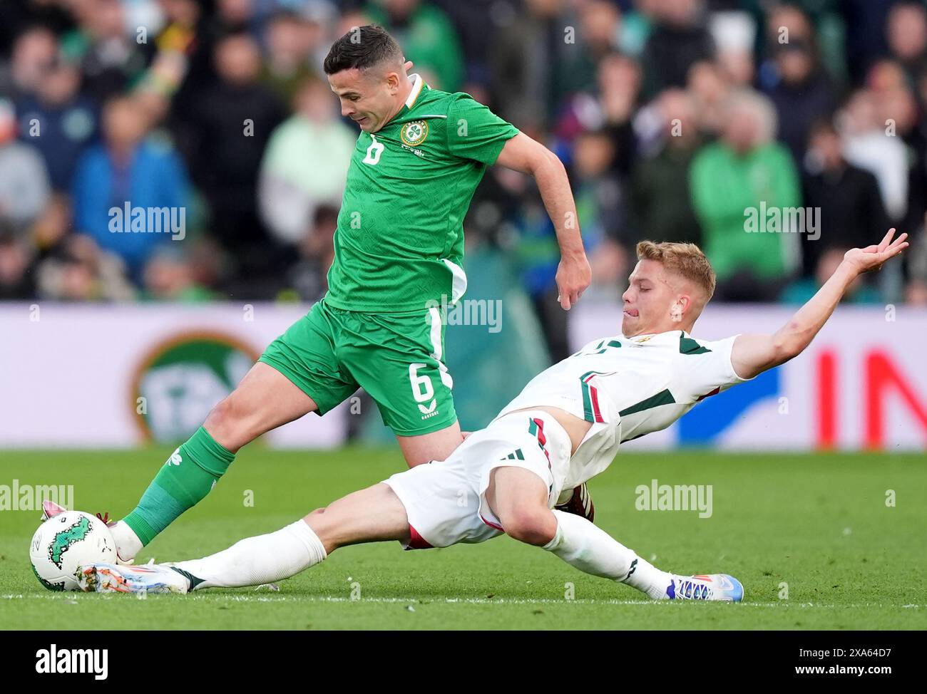 Republic of Ireland's Josh Cullen (left) and Hungary's Andras Schafer ...