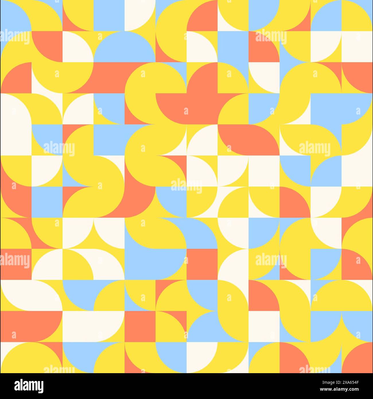A vibrant abstract pattern with overlapping geometric shapes and lines in yellow, orange, and ...