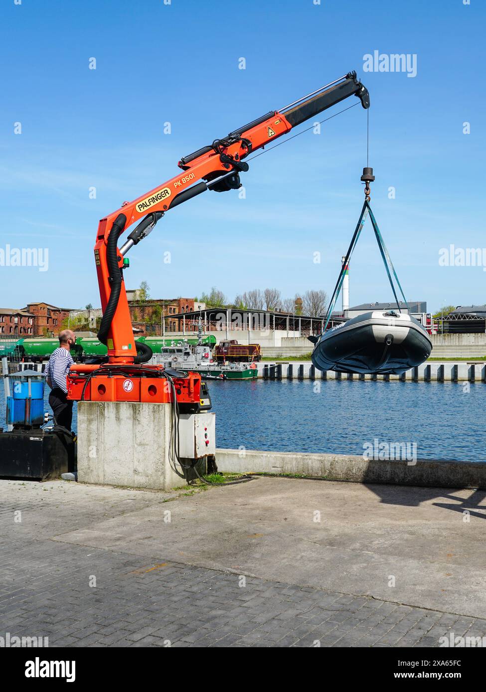 Liepaja, Latvia - May 01, 2024: Palfinger PK8501 hydraulic loader crane ...