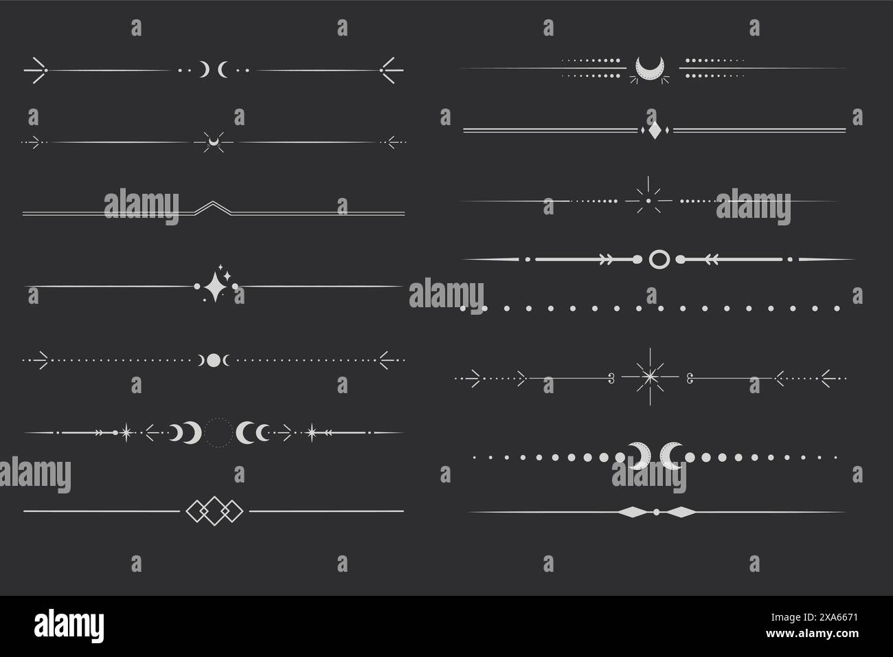 Silver celestial divider thin line border decoration. Collection tribal ...