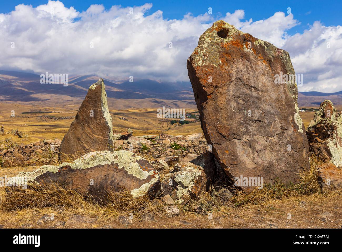 View of the Carahunge, prehistoric archaeological site near the town of ...