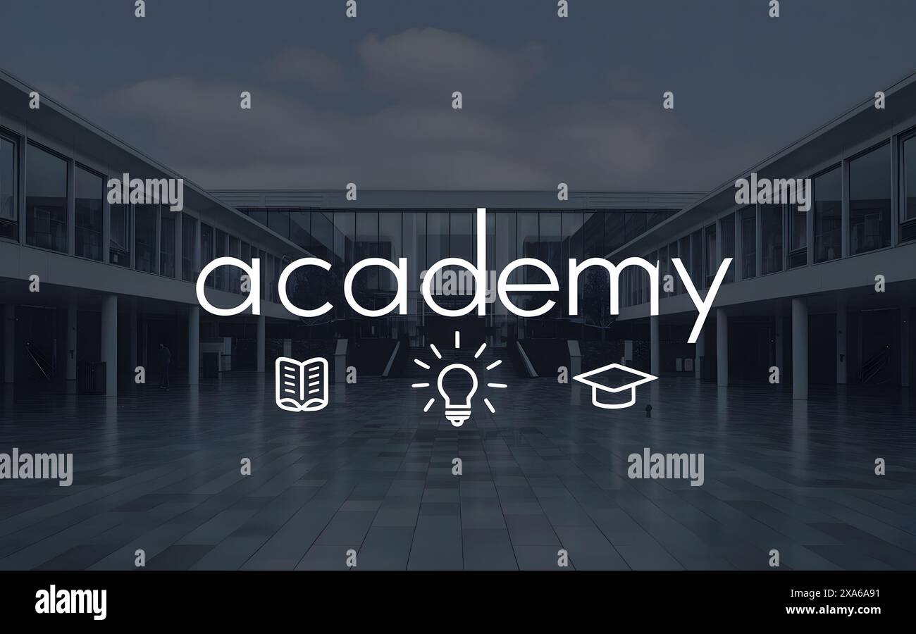 An AI generated illustration of the word academy on a gray background ...