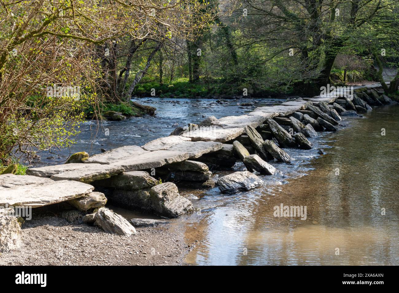 Photograph of the clapper bridge at Tarr steps in Exmoor National Park ...