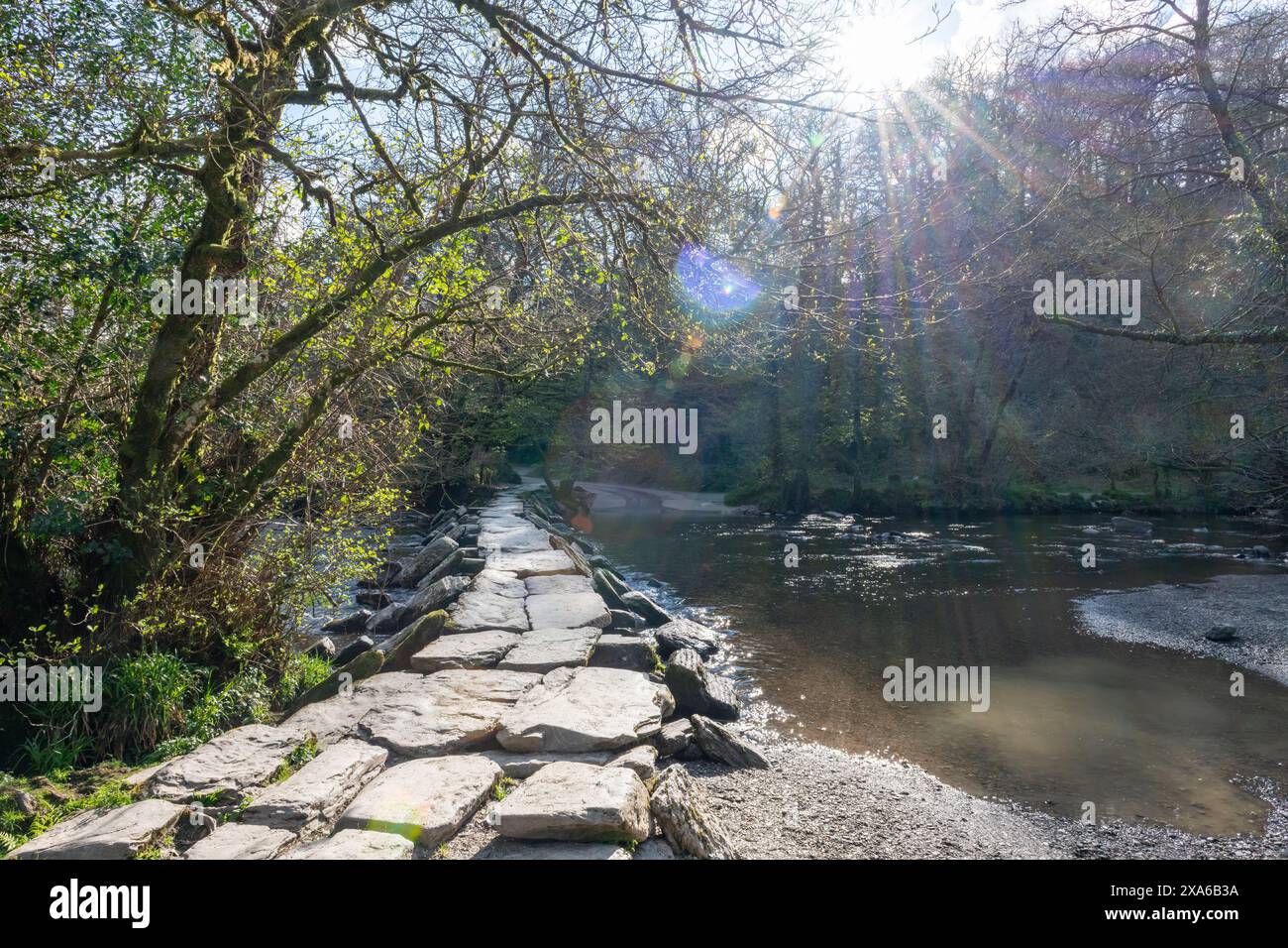 Photograph of the clapper bridge at Tarr steps in Exmoor National Park ...