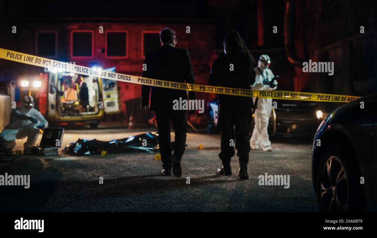 Cinematic Shot: Lieutenant Arriving At a Crime Scene, Crossing the ...