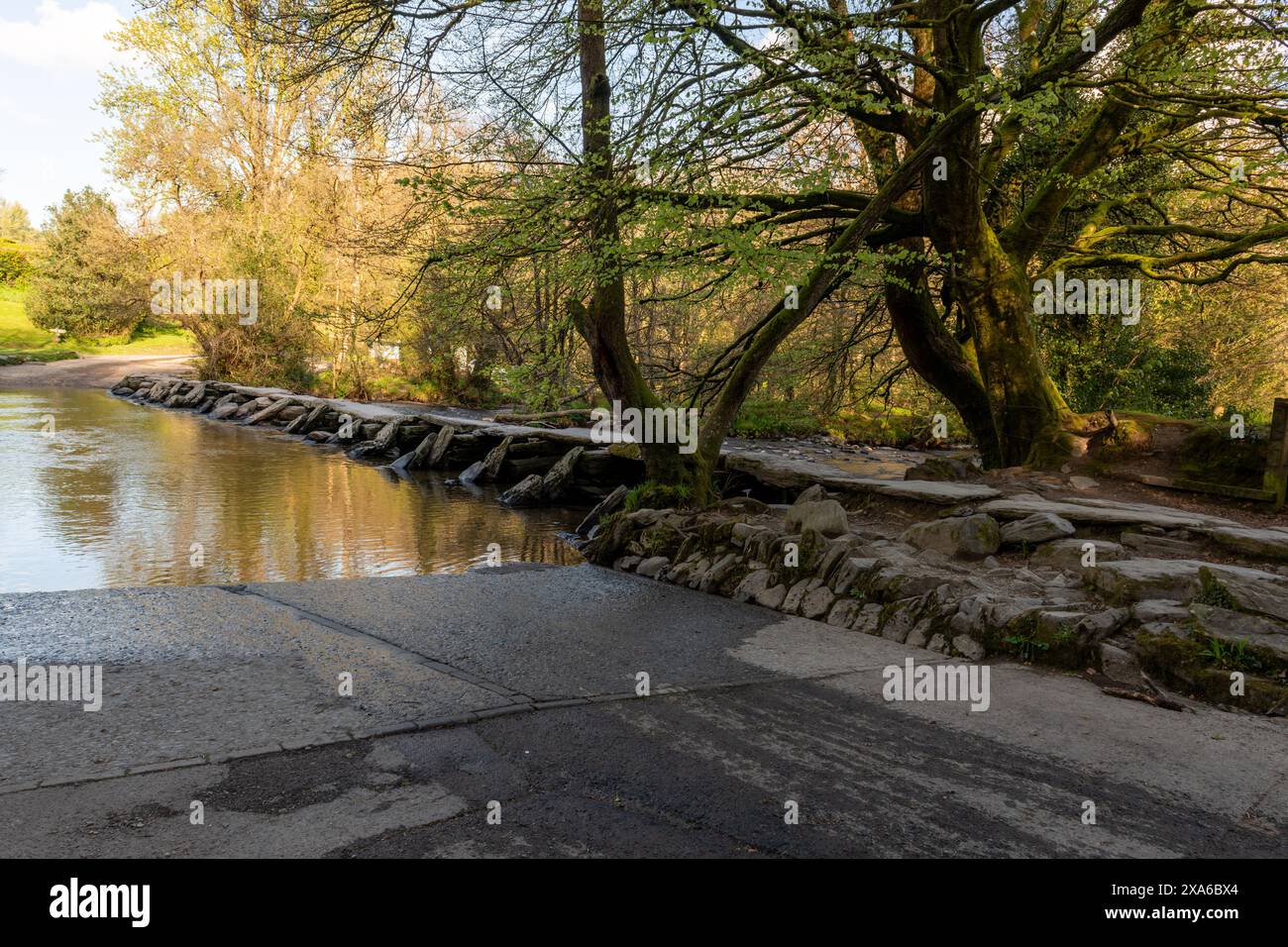 Photograph of the clapper bridge at Tarr steps in Exmoor National Park ...