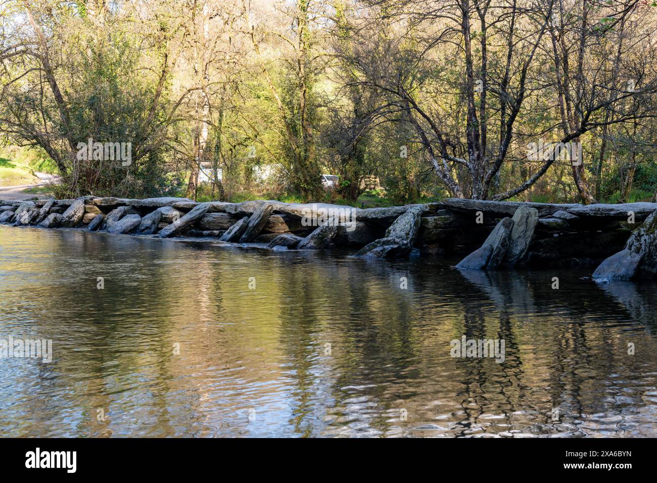 Photograph of the clapper bridge at Tarr steps in Exmoor National Park ...