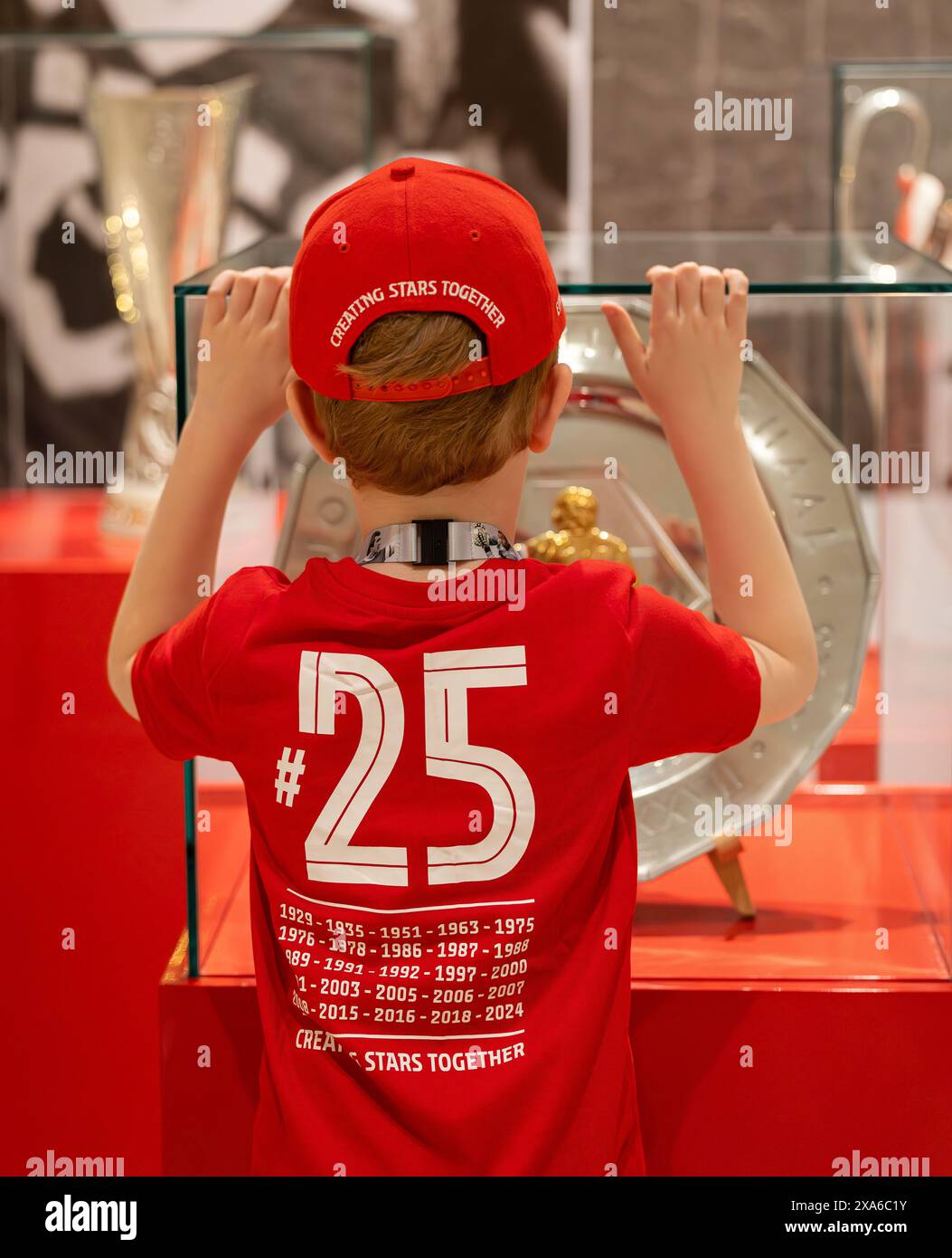 A child watching the Johan Cruijff Schaal cup that PSV Eindhoven won ...