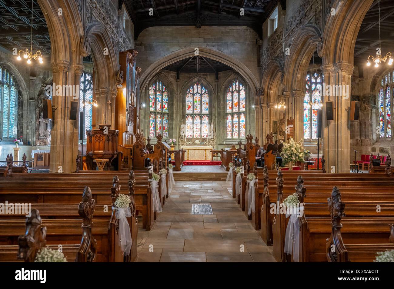 Inside view of a church looking up the aisle Stock Photo - Alamy