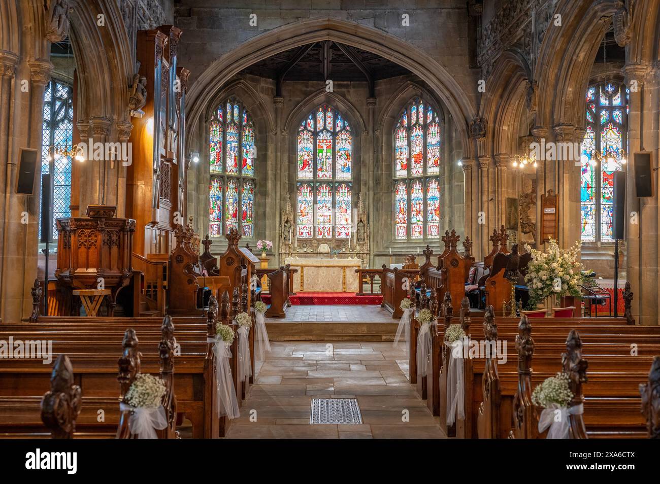 Inside view of a church looking up the aisle Stock Photo - Alamy