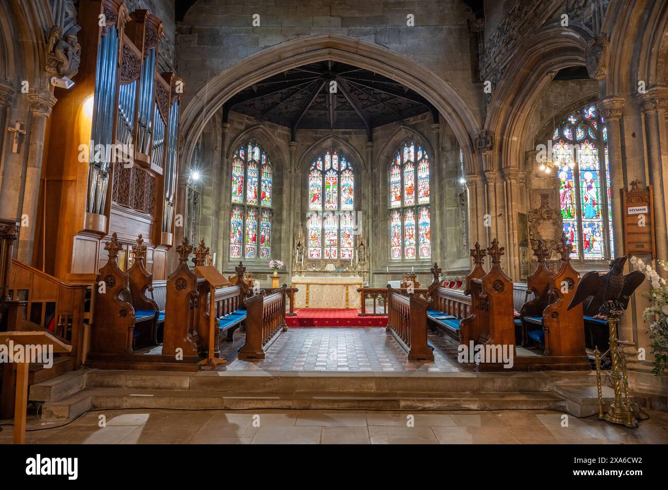 Inside view of a church looking up the aisle Stock Photo - Alamy