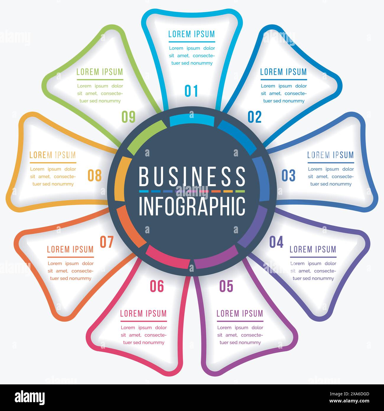 Circle Infographic design 9 Steps, objects, elements or options ...