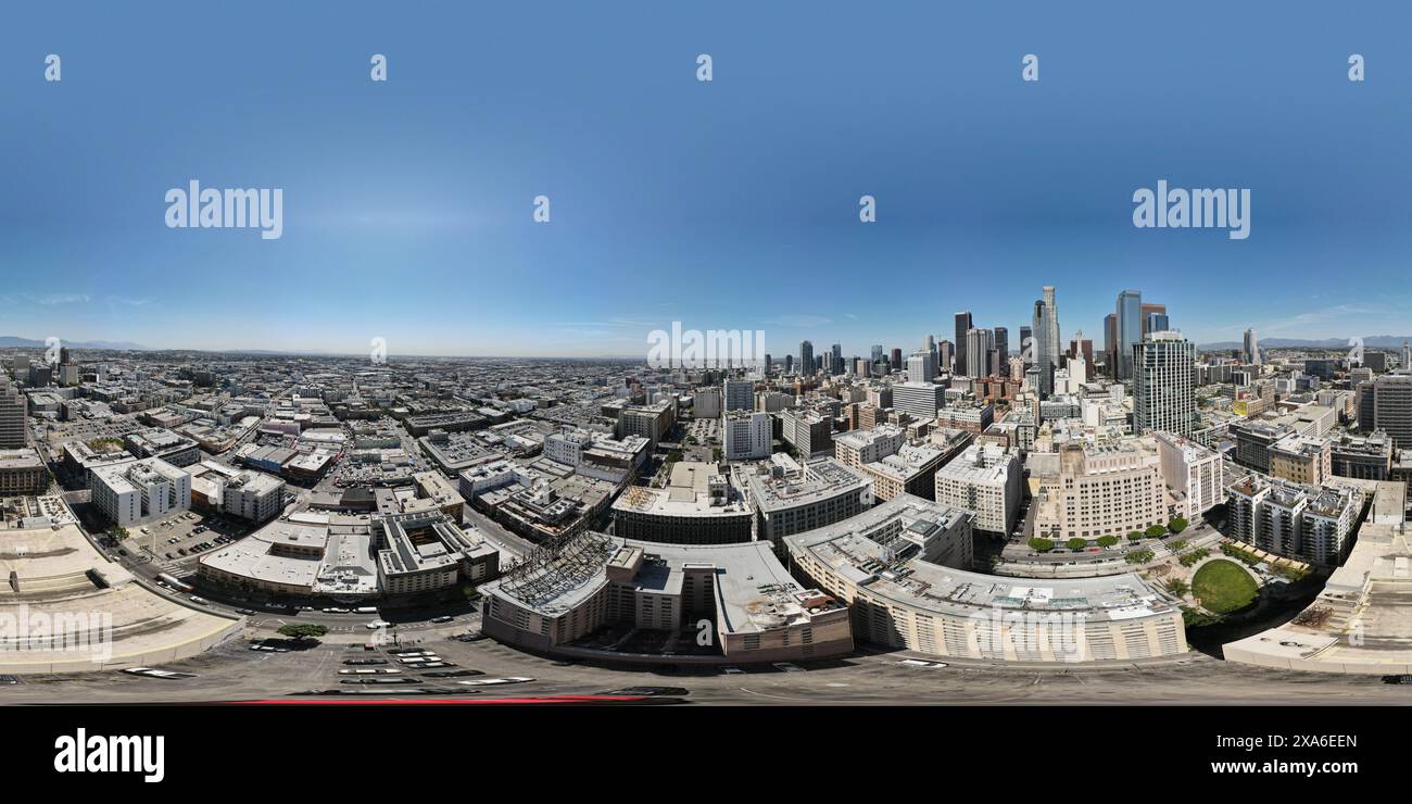 A 360-degree Downtown Los Angeles view under the clear blue sky Stock ...
