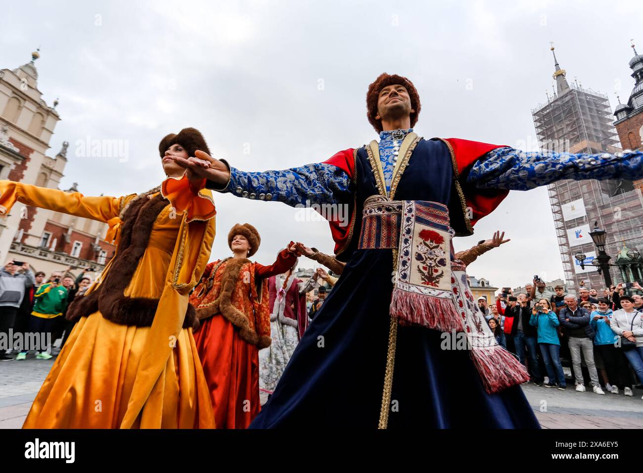 Krakow, Poland, June 4, 2024. Cracovia Danza dancers perform a Polonez ...