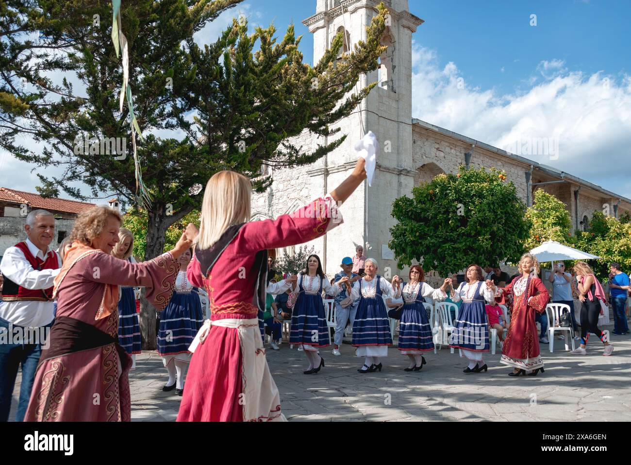 Lania, Limassol District, Cyprus - May 13, 2023: Villagers dressed in ...