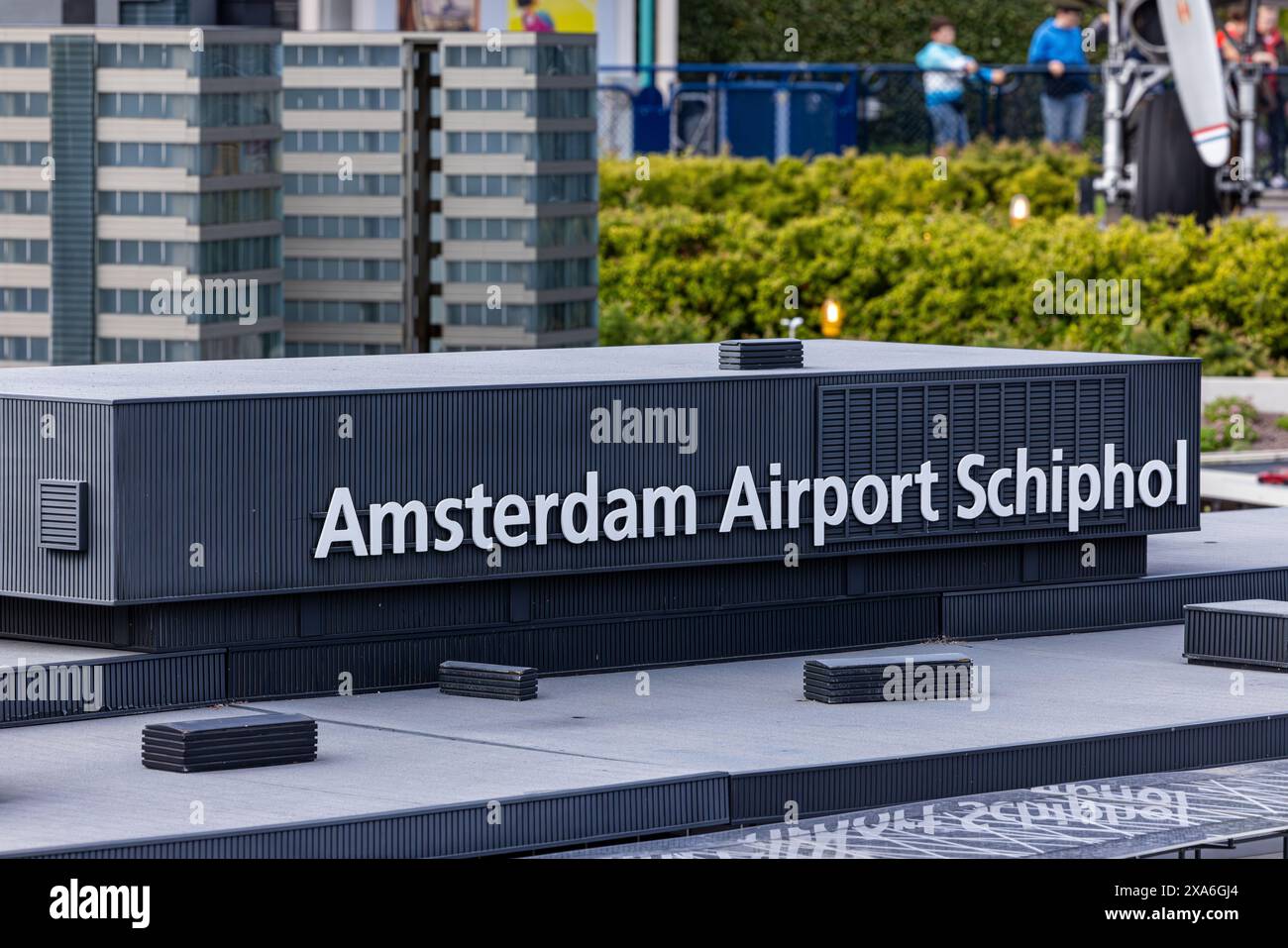 A miniature replica of Amsterdam Airport Schiphol sign in Madurodam ...