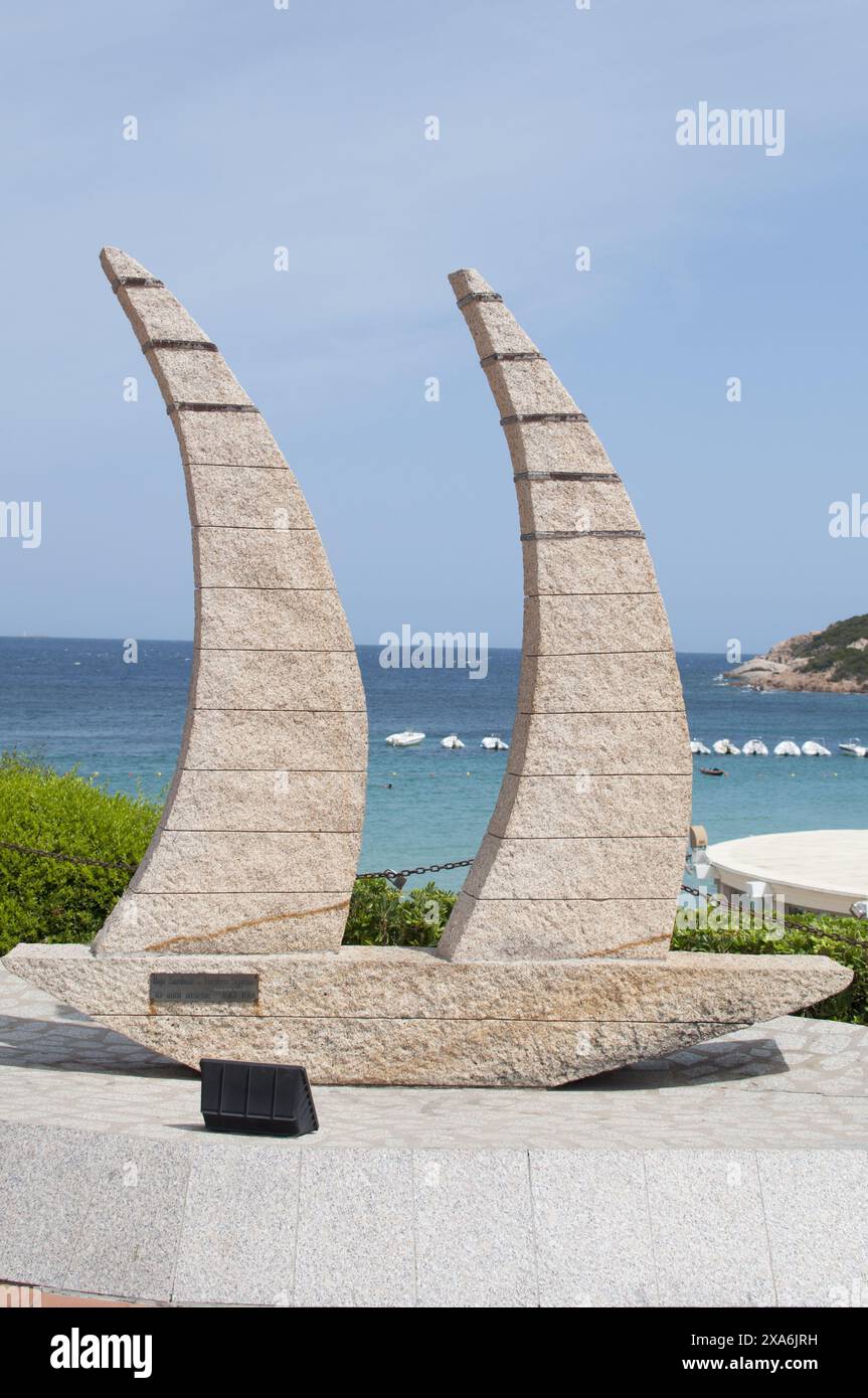 A stone boat sculpture on the beach on Sardinia, Italy Stock Photo - Alamy