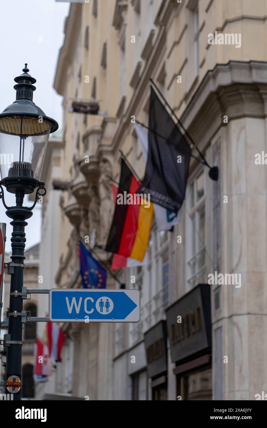 A shot in Vienna depicting the german and European flags with the WC ...