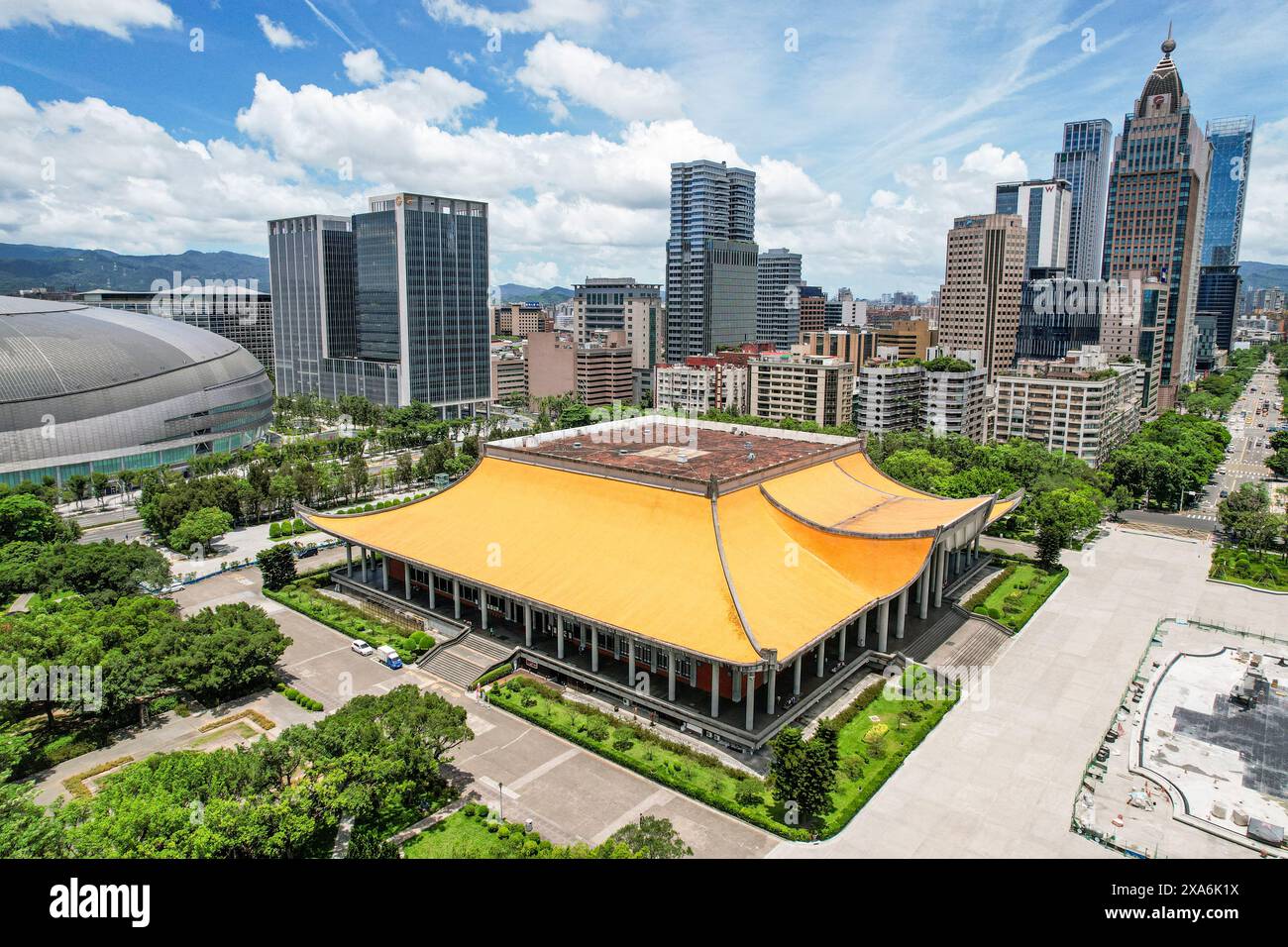 Aerial view of the National Dr. Sun Yat-Sen Memorial Hall in Taipei and ...