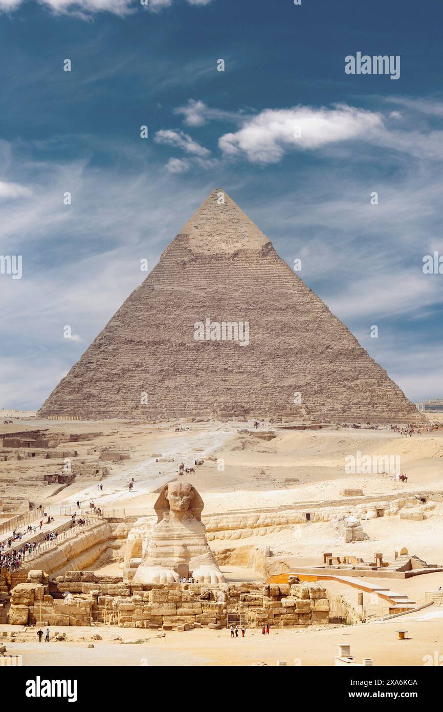 The ancient Egyptian pyramids and the Great Sphinx of Giza against the ...