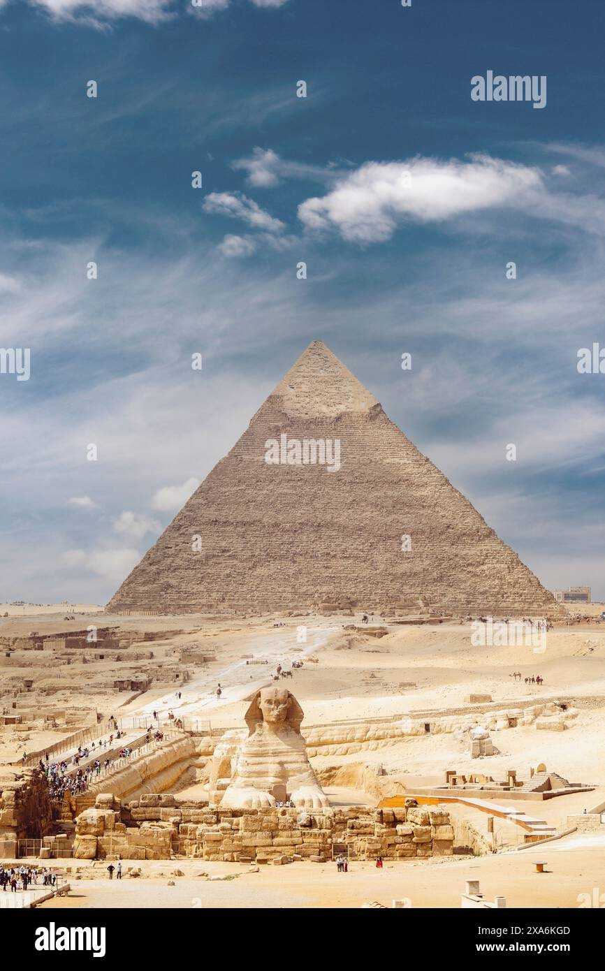 The ancient Egyptian pyramids and the Great Sphinx of Giza against the ...