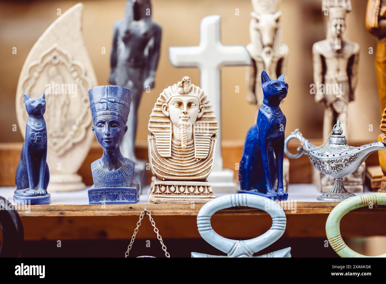 The Various souvenirs symbolizing Egypt displayed on store shelf Stock ...