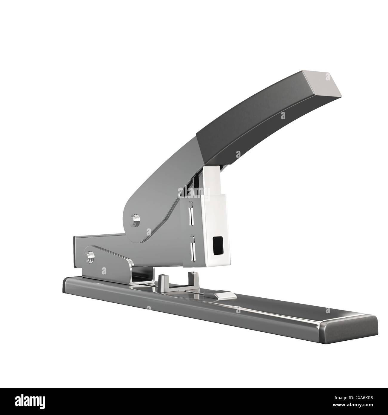 A stapler with stapled paper and a pen nearby Stock Photo - Alamy