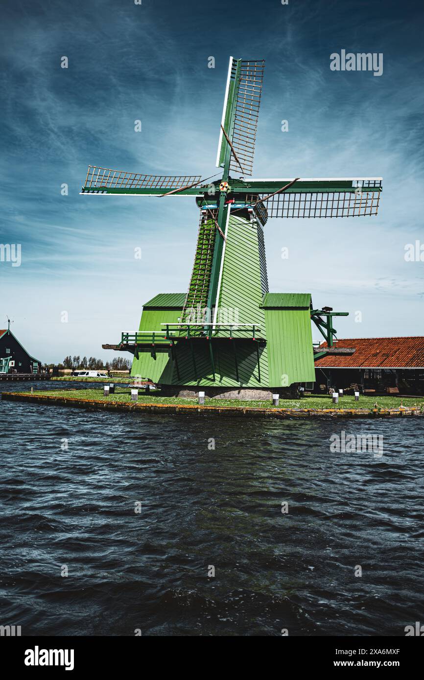 Iconic green windmill at Zaanse Schans, a historic site in the ...