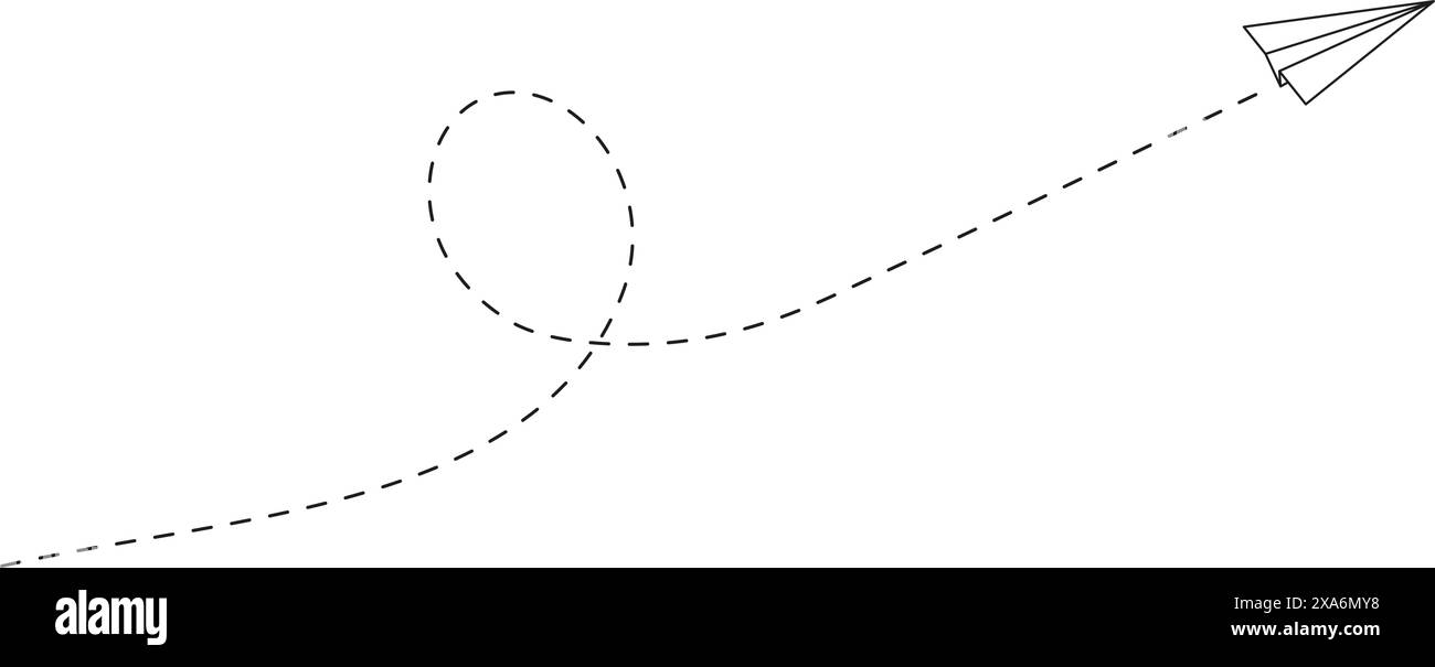 Paper origami plane with dashed path line and loop. Trip, vacation or ...