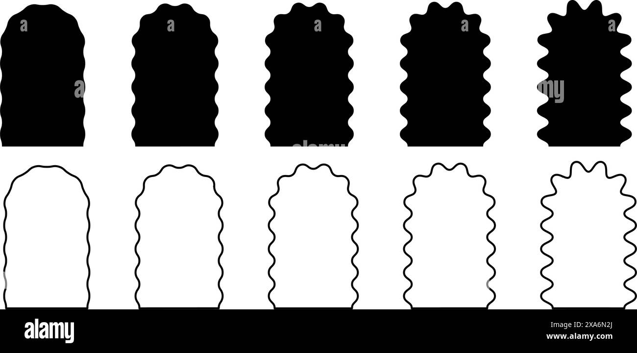 Set of arch frames and shapes with wavy borders. Curvy archways with ...