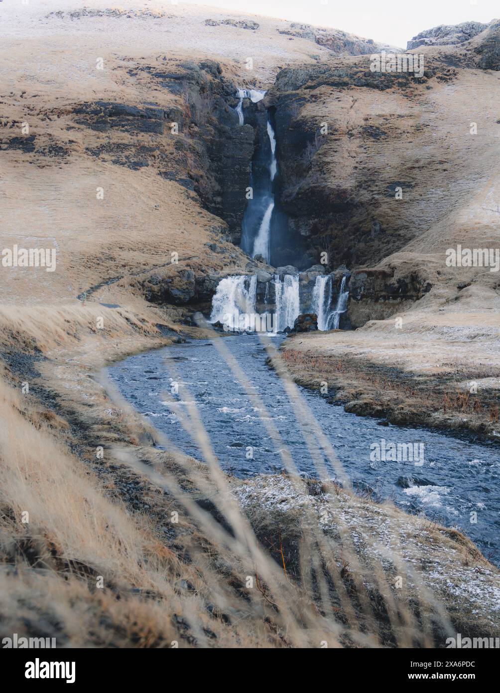 A scenic view of Gluggafoss Waterfall in stunning surroundings Stock ...