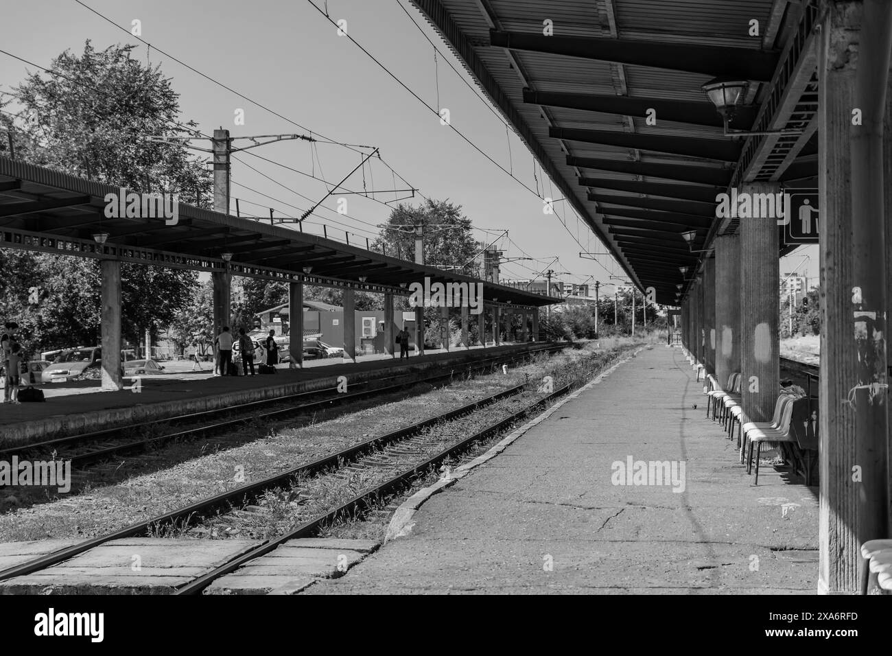 A grayscale of Nicolina train station in Iasi, Romania Stock Photo - Alamy
