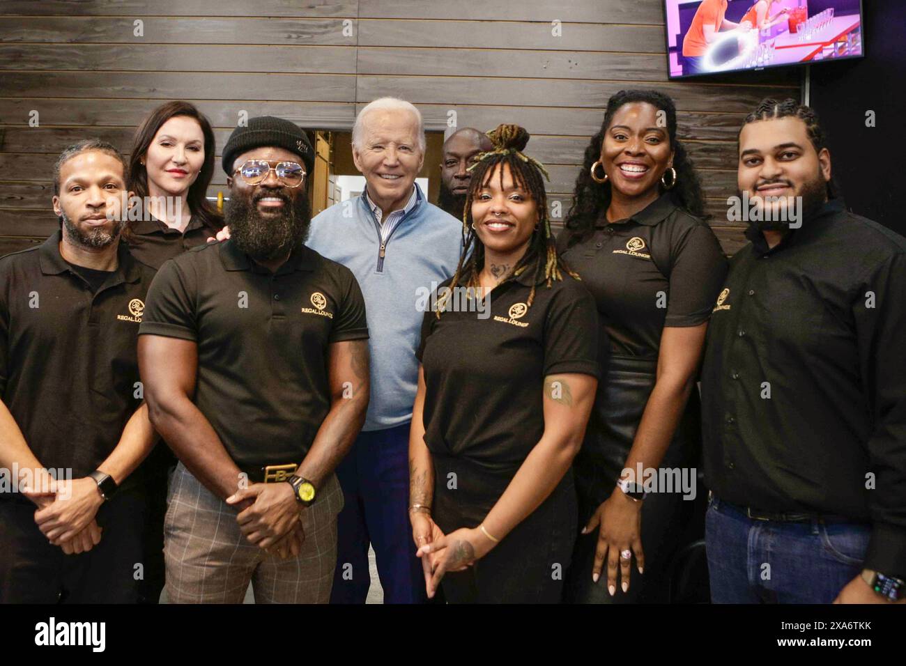 President Joe Biden drops by Regal Lounge and greets employees, in ...