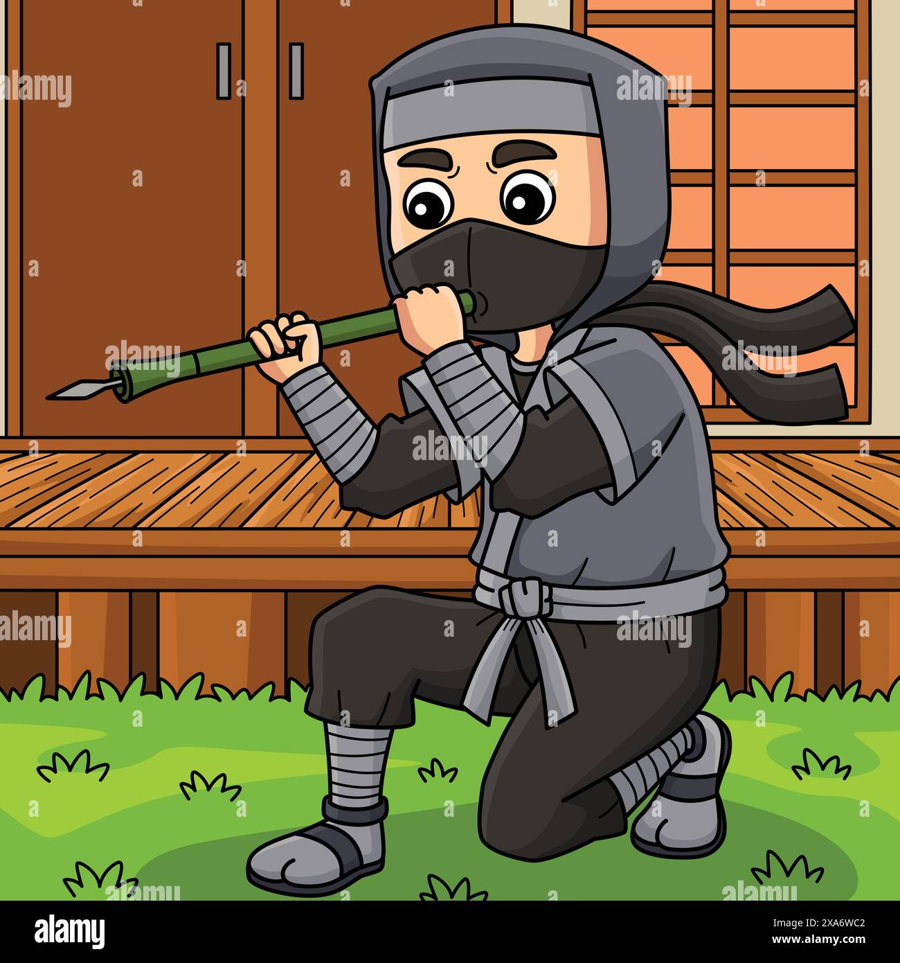 Ninja with a Blow Gun Colored Cartoon Illustration Stock Vector Image ...