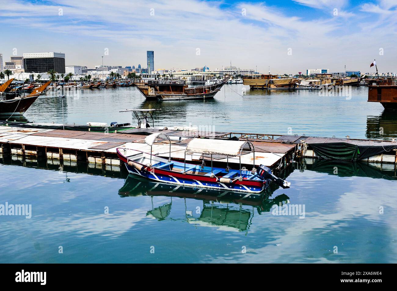 The boats docked in Old Doha Port, Corniche, Doha, Qatar Stock Photo ...