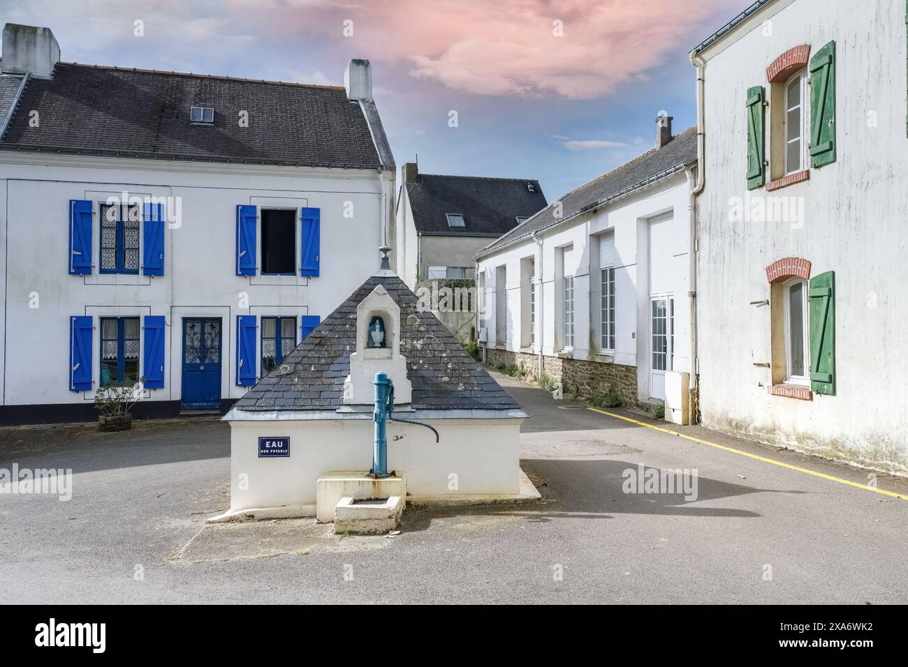 Bangor in Belle-Ile, Brittany, typical street in the village, a ...