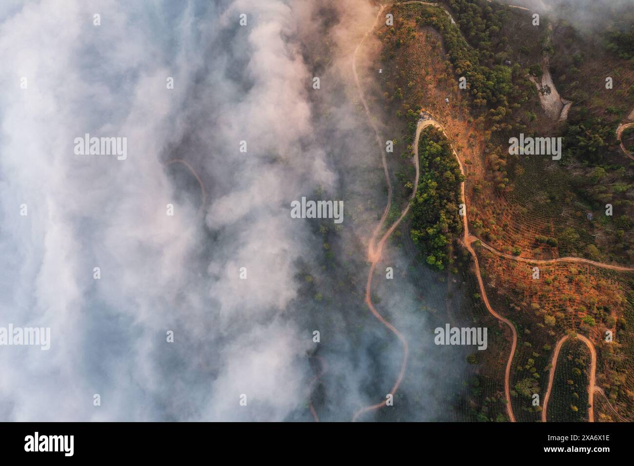 An aerial view of a fierce forest fire spreading up a hill Stock Photo ...