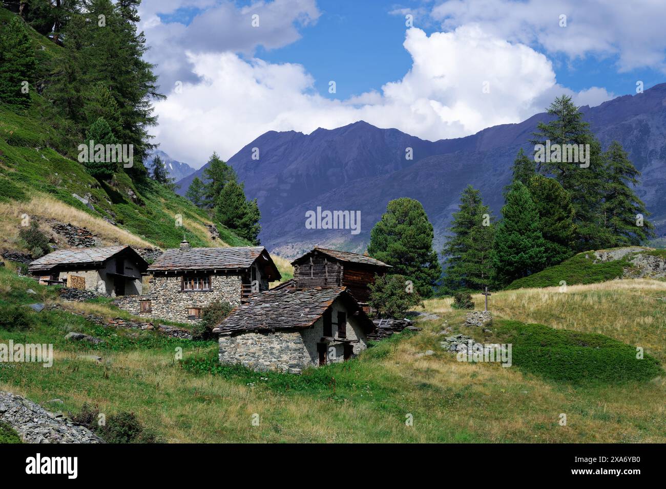 Alpine huts above Zmutt, Zermatt, Valais, Switzerland Stock Photo - Alamy