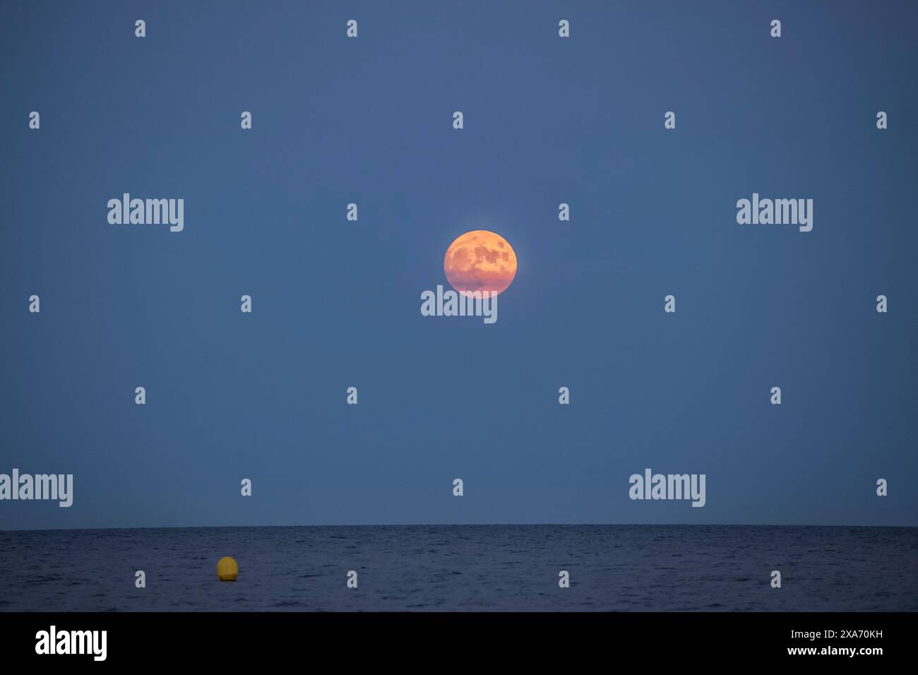 Orange full moon with blue background. Full moon with sunlight Stock ...