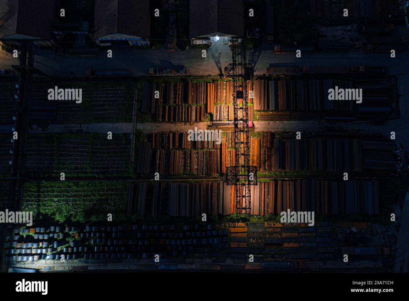 A Night aerial photo of Wuhan Steel Trading Market. Starry lights lit ...