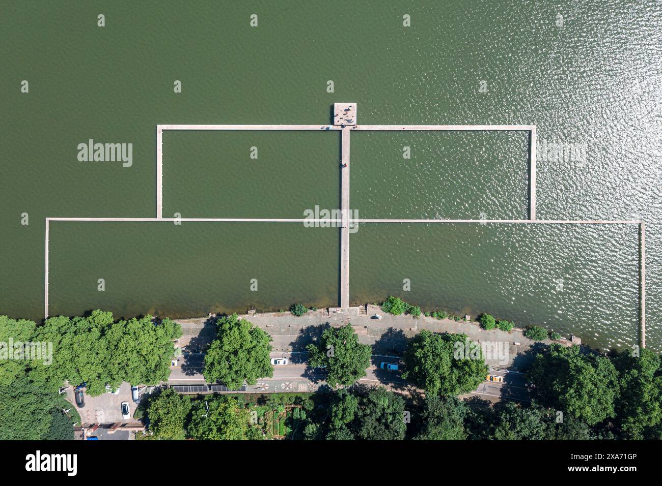 An Aerial photo of a hydrophilic single bridge by Donghu Lake in Wuhan ...