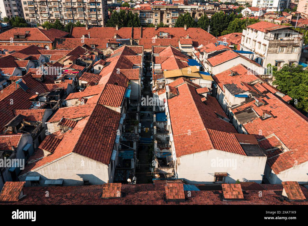The century old historical residential buildings in Wuhan. The red ...