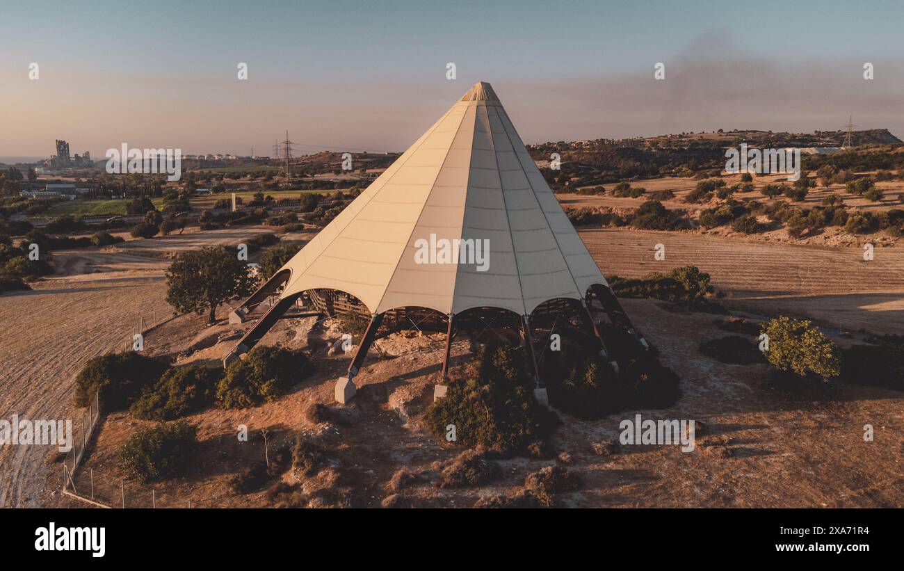 An aerial view of a tent at Kalavasos Archaeological Site Stock Photo ...