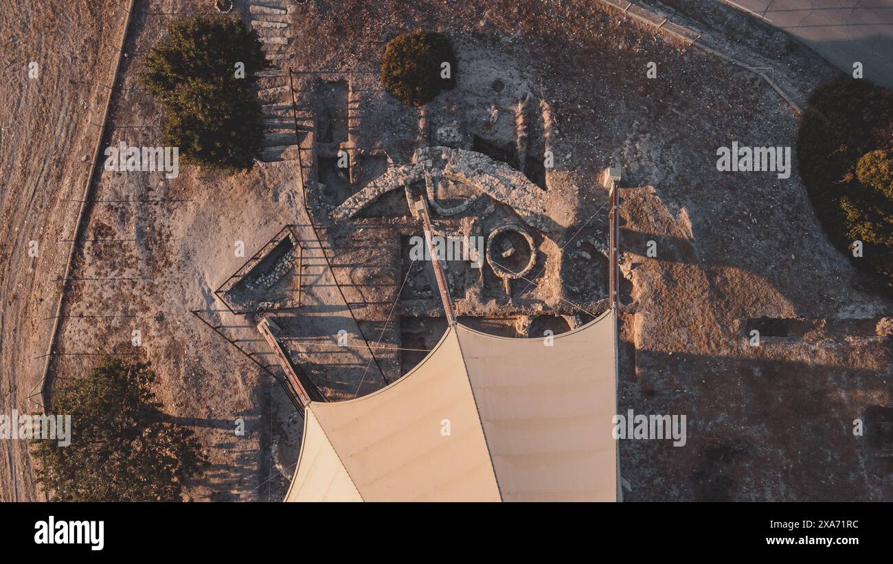 An aerial view of a tent at Kalavasos Archaeological Site Stock Photo ...
