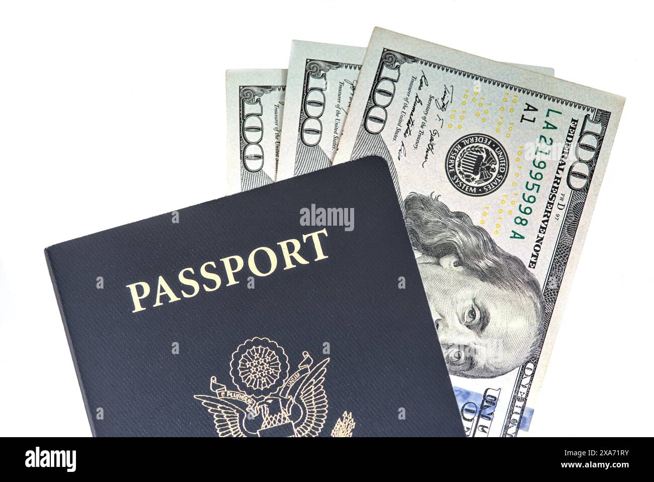 us passport with hundred dollar bills inside (usa, united states ...